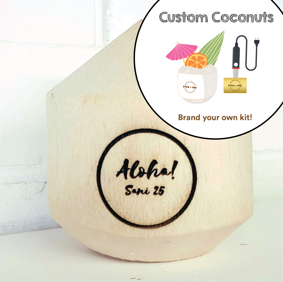 Branded White Drinking Coconuts - Custom Iron – Etch & Ink